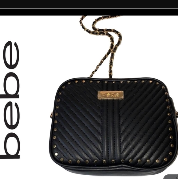 bebe | Bags | Stunning Bebe Black And Gold Studded Weave Crossbody ...